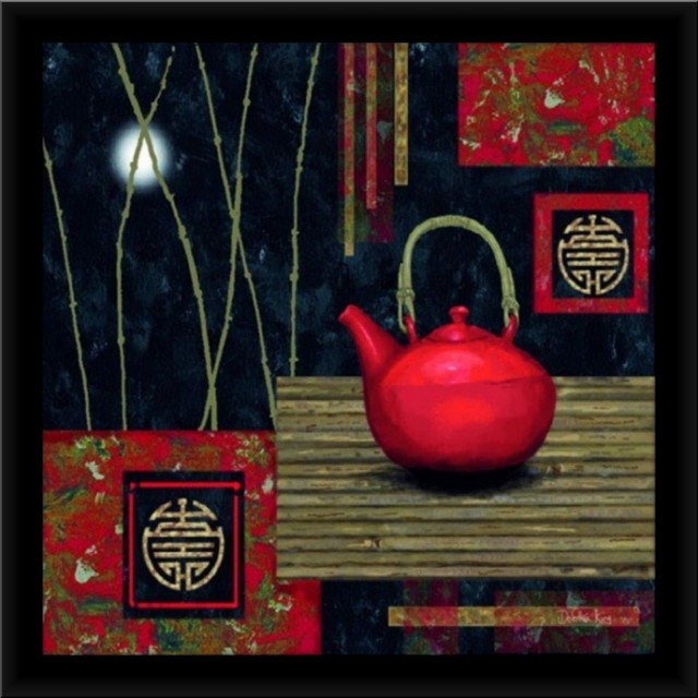 Crveni čajnik 2, uramljena slika 50x50cm