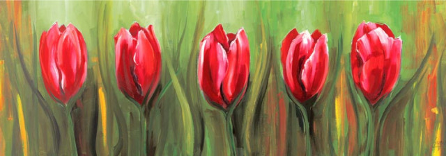Tulipani Rosi, uramljena slika 35x100cm
