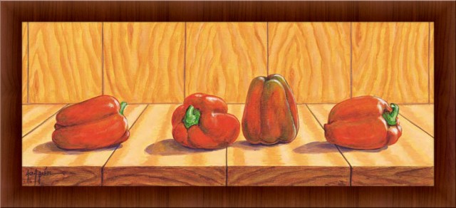 Crvene paprike, uramljena slika 20 x 50 cm