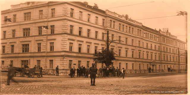 Stari Beograd, Vojna Akademija kneza Milosa ul. 1920., uramljena slika 50x100cm
