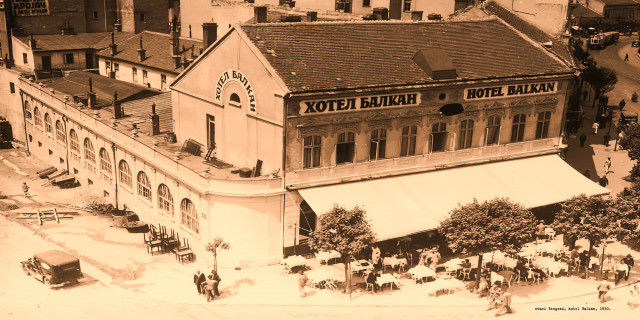 Stari Beograd, hotel Balkan 1930., uramljena slika 50x100cm