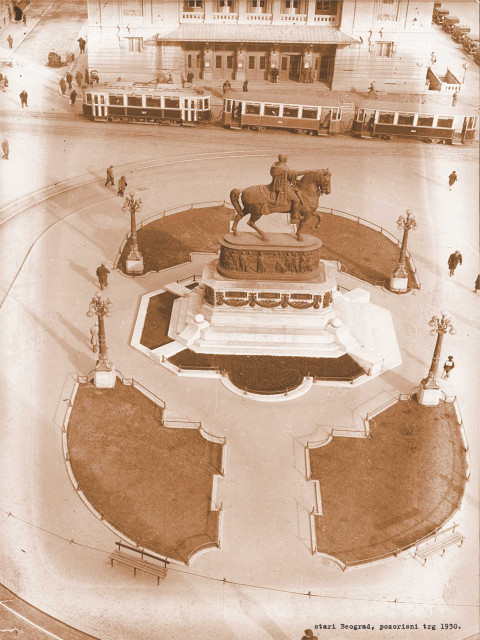 Stari Beograd pozorisni trg 1930., uramljena slika 30x40cm i 40x50cm