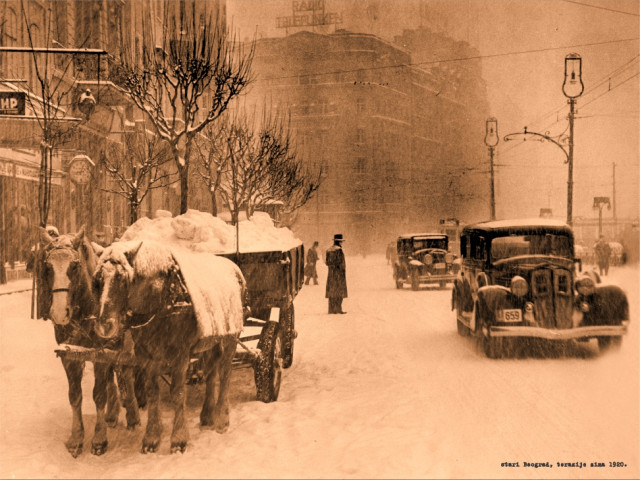 Stari Beograd Terazije zima 1920., uramljena slika 30x40cm i 40x50cm