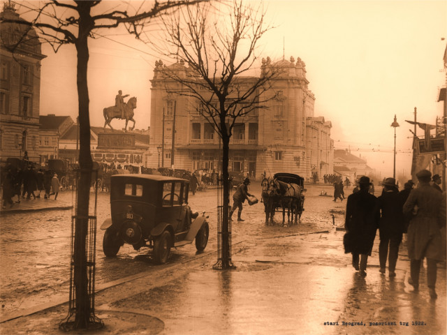Stari Beograd pozorisni trg 1922., uramljena slika 30x40cm i 40x50cm