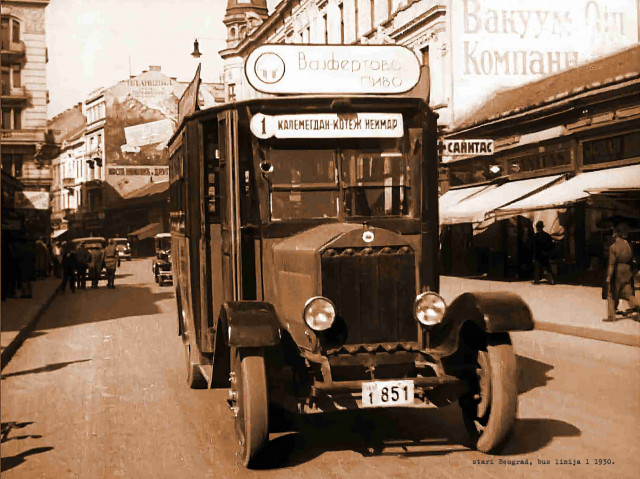 Stari Beograd Bus linija 1 kolarceva 1930., uramljena slika 30x40cm i 40x50cm