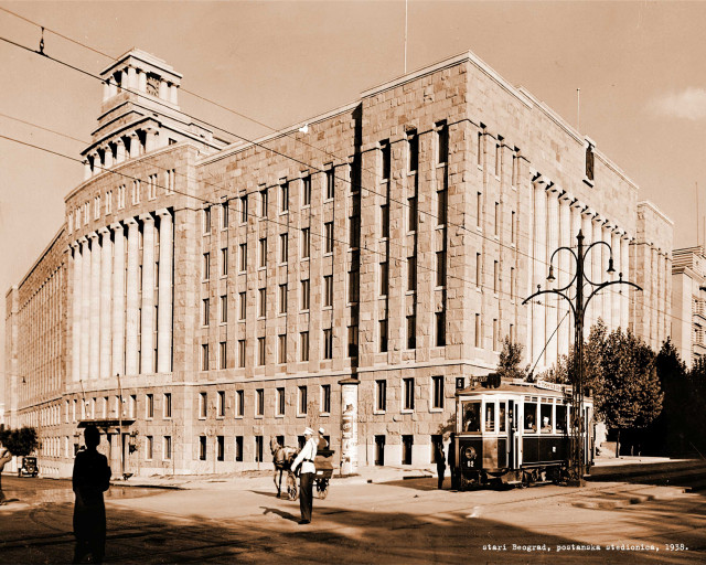 Stari Beograd, zgrada poste 1938., uramljena slika 30x40cm