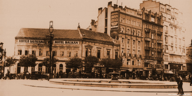Stari Beograd - hotel Balkan 1933. god., uramljena slika 50x100cm