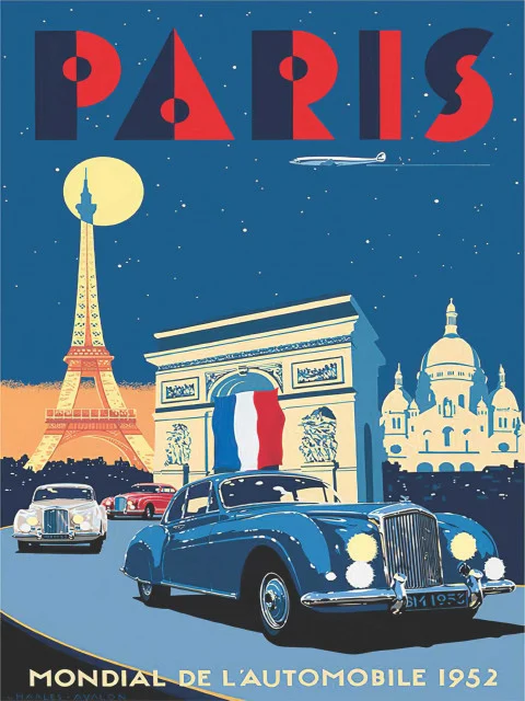 Paris sajam automobila 1952., stari poster, uramljena slika 30x40cm