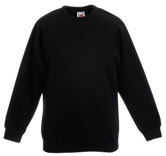 FRUIT OF THE LOOM, KIDS CLASSIC RAGLAN SWEAT, DUKS ZA DECU, CRNA, 14-15