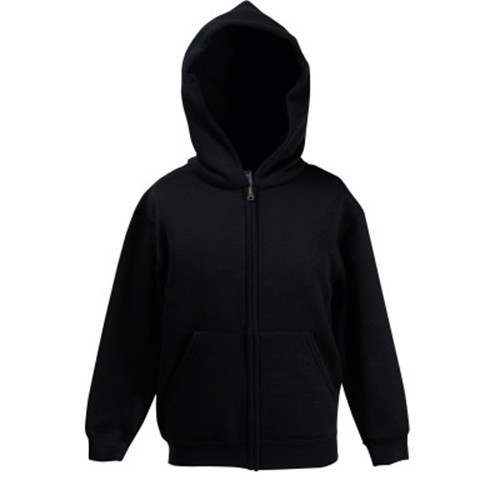 FRUIT OF THE LOOM, KIDS CLASSIC HOODED SWEAT JACKET, DUKS ZA DECU SA KAPULJAČOM I CIBZAROM,CRNA , 12-13