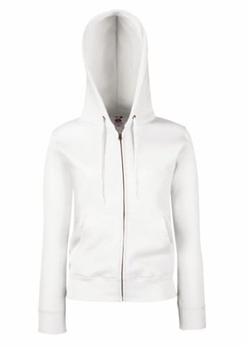 FRUIT OF THE LOOM, LADIES PREMIUM HOODED SWEAT JACKET, ŽENSKI DUKS SA KAPULJAČOM I CIBZAROM,BELA, XS