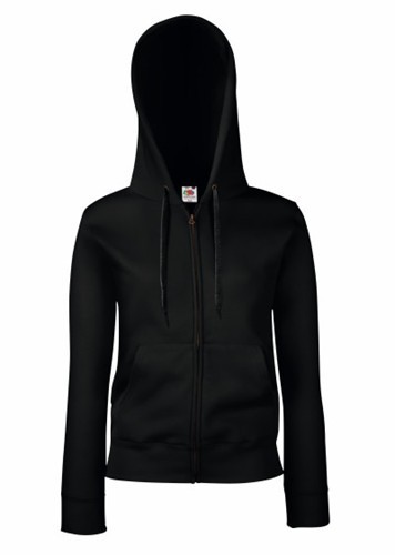 FRUIT OF THE LOOM, LADIES PREMIUM HOODED SWEAT JACKET, ŽENSKI DUKS SA KAPULJAČOM I CIBZAROM, CRNA, XS