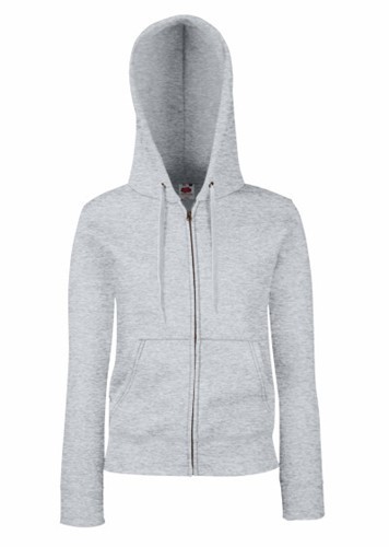 FRUIT OF THE LOOM, LADIES PREMIUM HOODED SWEAT JACKET, ŽENSKI DUKS SA KAPULJAČOM I CIBZAROM,PEPELJASTO SIVA , XS