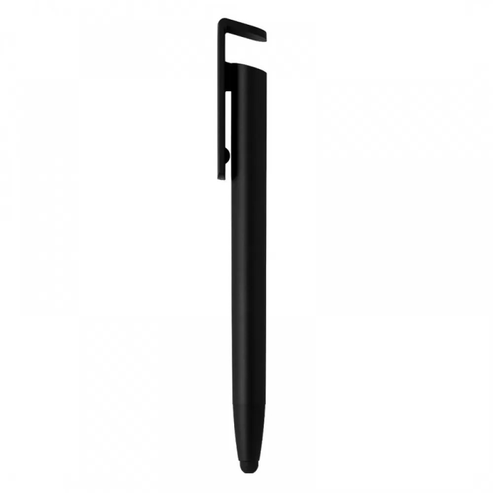 HALTER, plastična "touch" hemijska olovka sa držačem za mobilni telefon, metalik crna