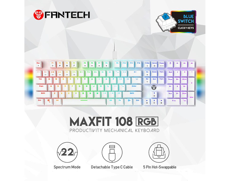 Tastatura Mehanicka Gaming Fantech MK855 RGB Maxfit 108 Space Edition (Blue switch)