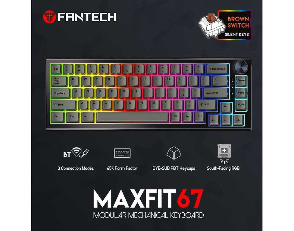 Tastatura Mehanicka Gaming Fantech MK858 RGB Maxfit67 crna (brown switch)