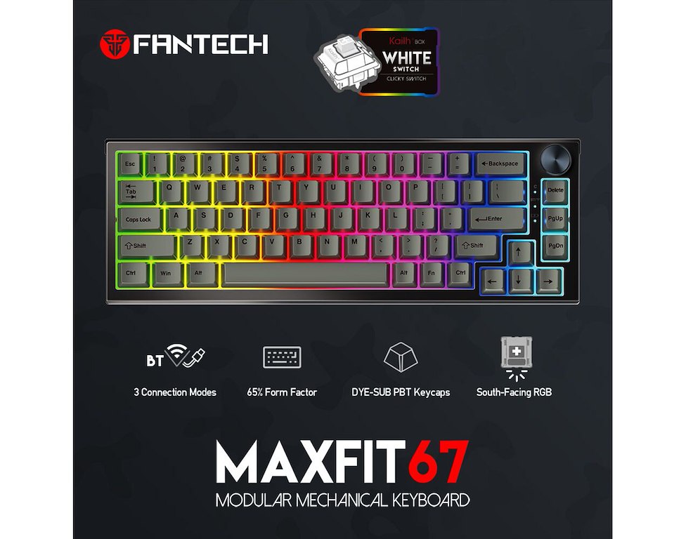 Tastatura Mehanicka Gaming Fantech MK858 RGB Maxfit67 crna (white switch)