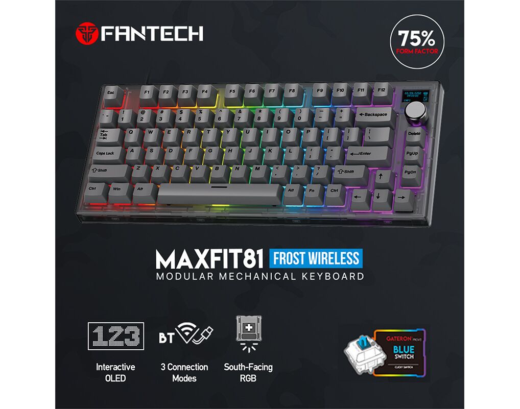 Tastatura Mehanicka Gaming Fantech MK910 RGB PBT Maxfit81 Frost Wireless crna (blue switch)