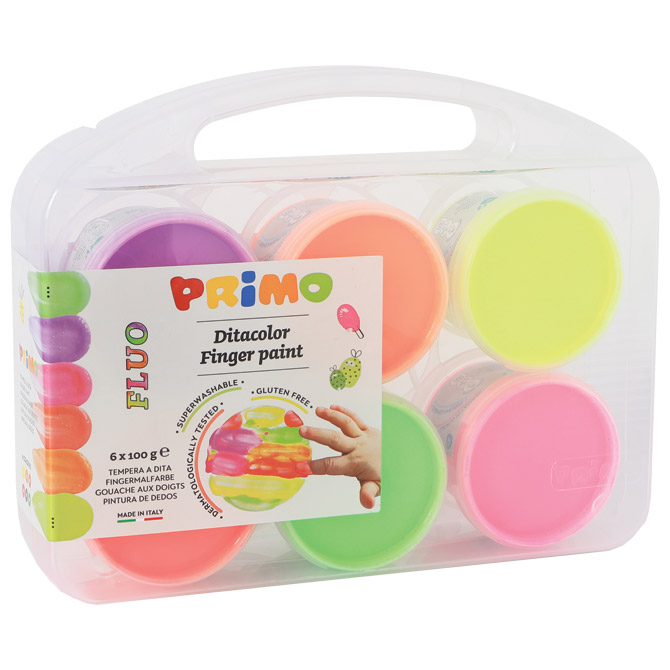 Boja tempera za prste Fluo 100g x 6boja (čaša) u pp kutiji Primo CMP 2214TD6FLUO