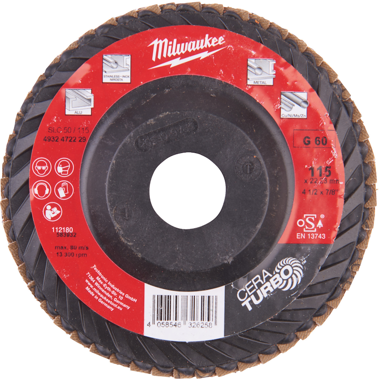 Milwaukee – Lamelni disk keramički, Cera Turbo™, 115 x 22,2 mm, G 60 – 4932472229