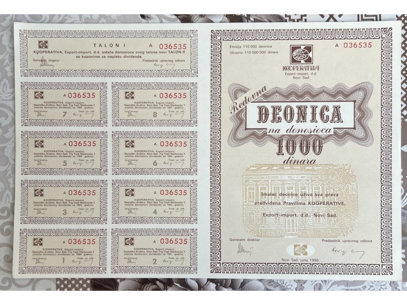 Deonica 1000 din Novi Sad 1990.g. Srbija Kooperativa