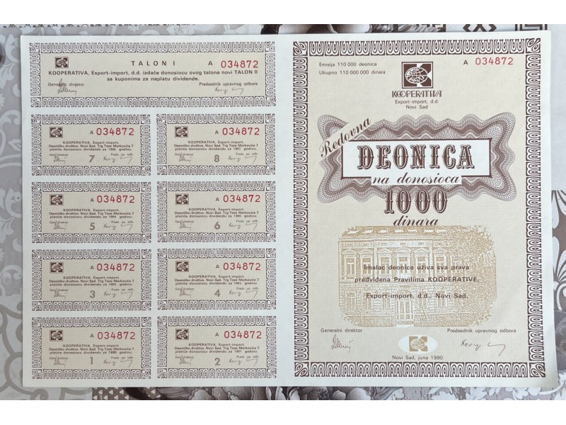 Deonica Kooperativa 1000 din Novi Sad 1990.g.