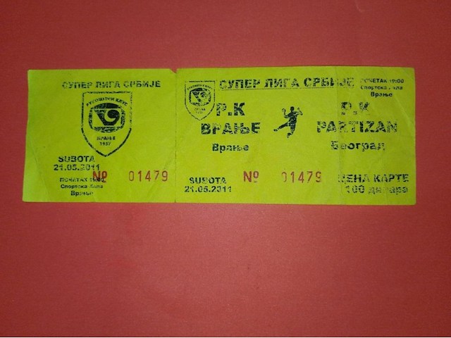 RK VRANJE-RK PARTIZAN 21.5.2011-ULAZNICA