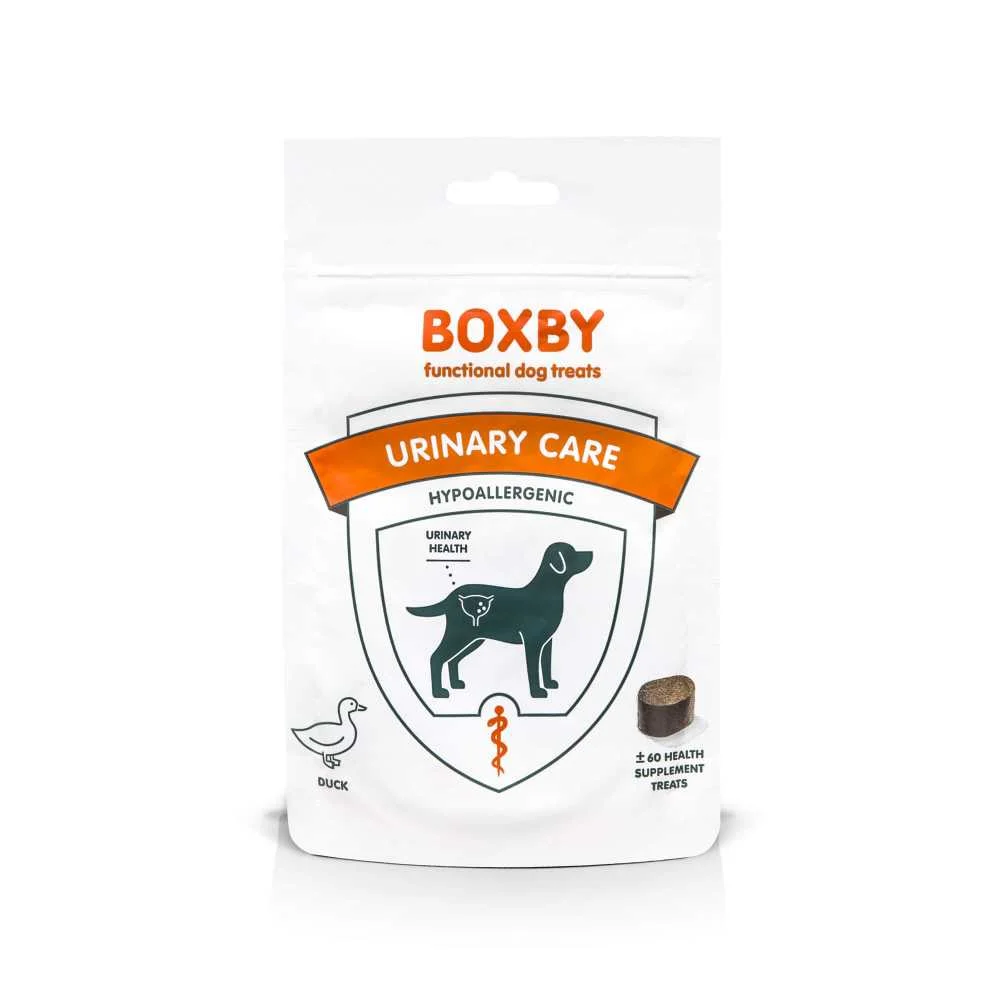 Boxby Urinary Care Hypoallergenic poslastica za pse - Patka 100g
Dopunska hrana za pse starije od 4 meseca. Funkcionalna poslastica koja pomaže u prevenciji i lečenju struvitnog peska i kamenca. ...