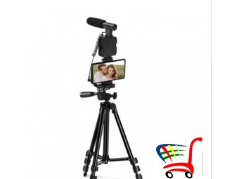 Set tripod-držač za mobilni i kameru sa mikrofonom i svetlom - Set tripod-držač za mobilni i kame...