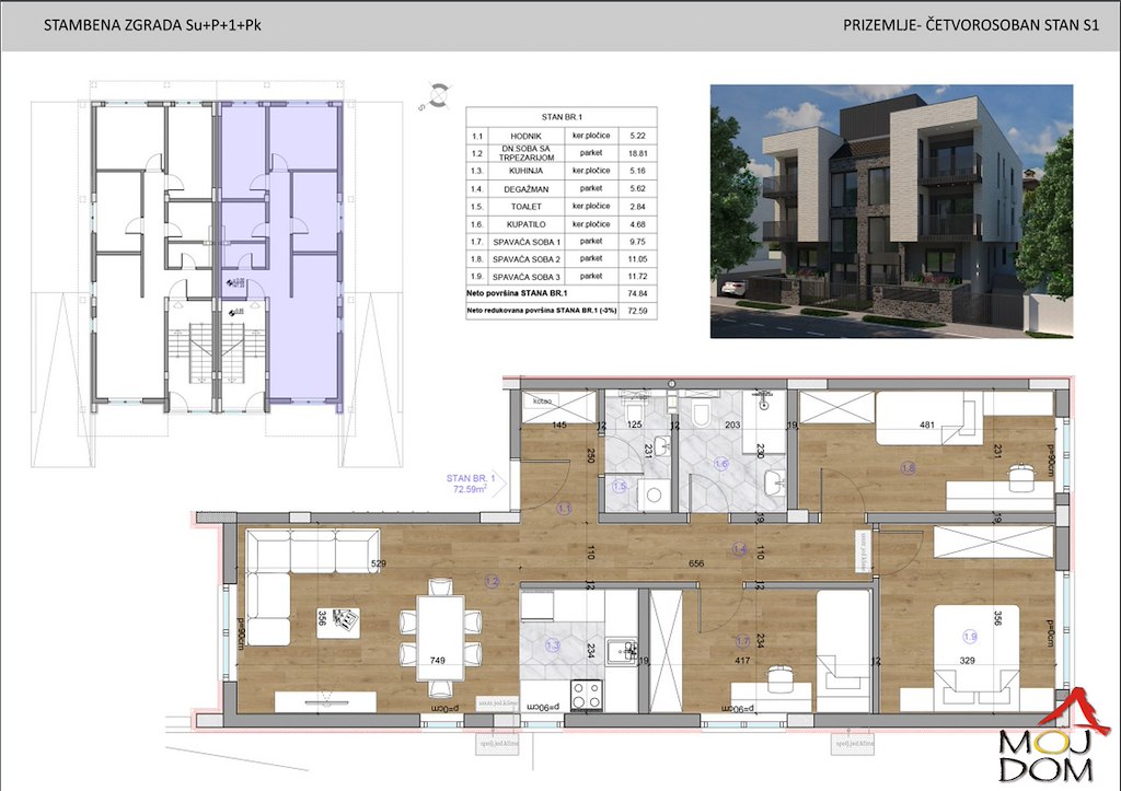 Stan,SREMSKA KAMENICA,SREMSKA KAMENICA,kv: 73, € 194700, ID: 1026978