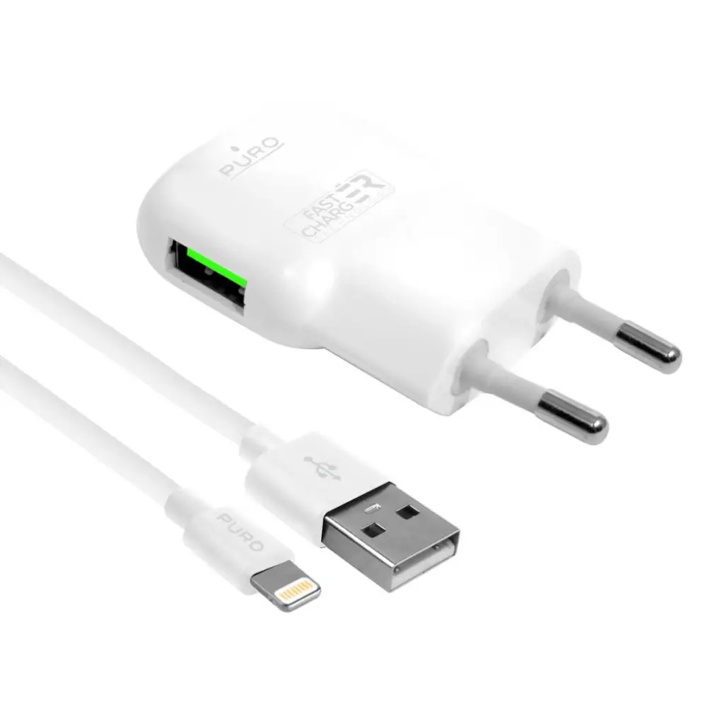 Kućni punjač Puro Fast Charger sa iPhone lightning kablom beli