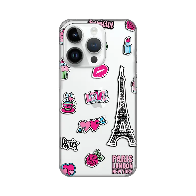 Silikonska maska za iPhone 14 Pro 6.1 Love Paris Print Skin providna