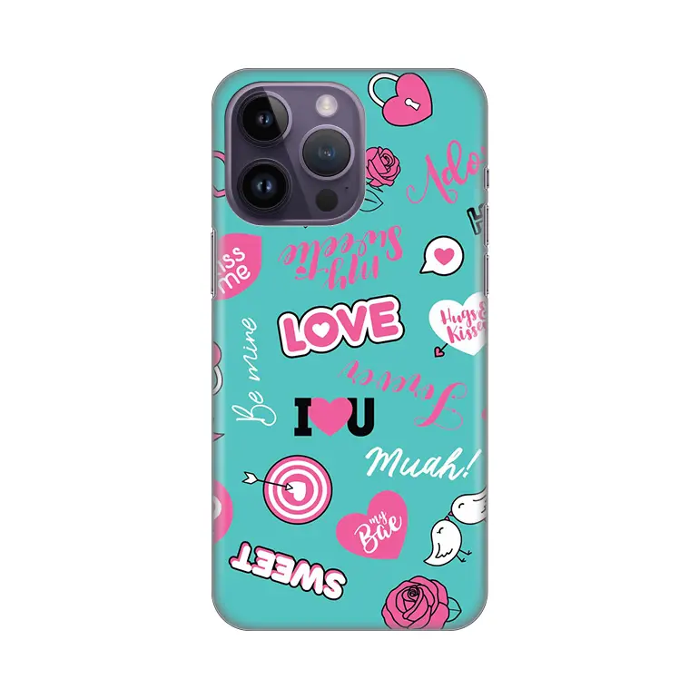 Silikonska maska za iPhone 14 Pro Max 6.7 Love Print tirkizna