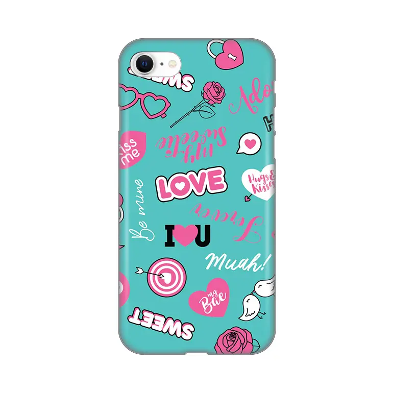 Silikonska maska za iPhone 7/8/SE 2020/2022 Love Print tirkizna