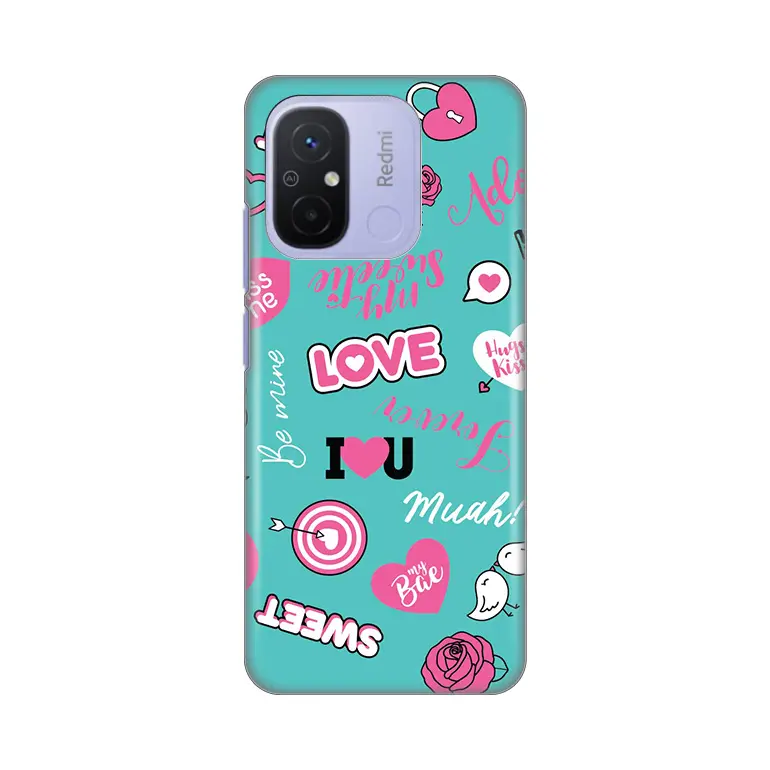 Silikonska maska za Xiaomi Redmi 12C Love Print tirkizna