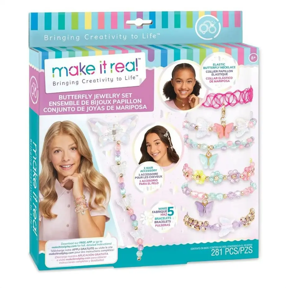 MAKE IT REAL Kreativni set za pravljenje narukvica za devojčice Bringing Creativity to Life Butterfly Jewelry Set