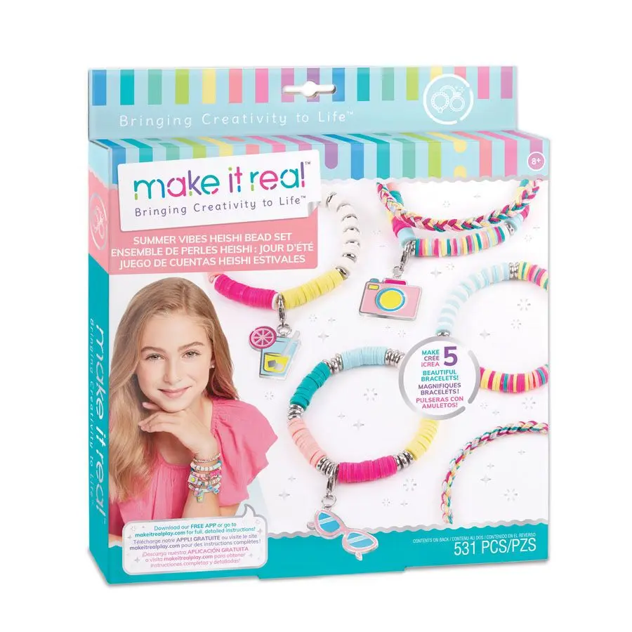 MAKE IT REAL Kreativni set za pravljenje narukvica za devojčice Bringing Creativity to Life Summer Vibes Heishi Beads