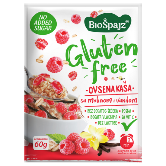 Bio Špajz Ovsena kaša sa malinom i vanilom bez glutena 60g