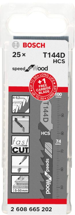 Bosch 25-delni list ubodne testere T 144 D Speed for Wood +1 gratis karbidna T144DHM testera (2608665202)