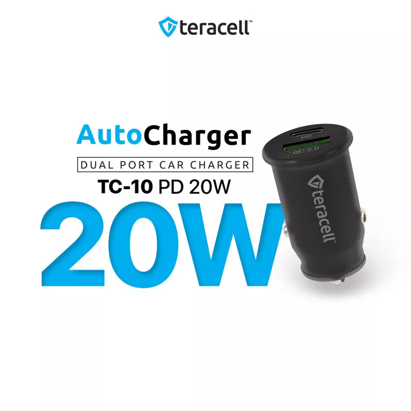 Auto punjac Teracell Evolution TC-10 PD 20W, USB QC3.0 15W crni
