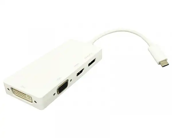 E-GREEN Adapter USB 3.1 tip C (M) - Display Port + HDMI + VGA + DVI (F) beli