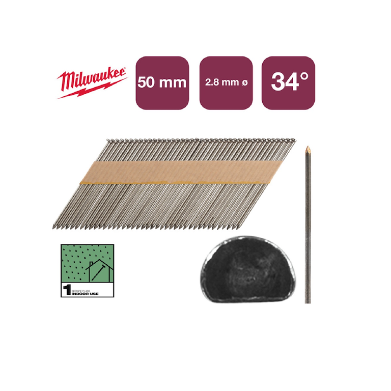 Milwaukee Prstenasti ekseri sa D-glavom za M18 FFN, 2,8 x 50 mm, 34°, 4932478396