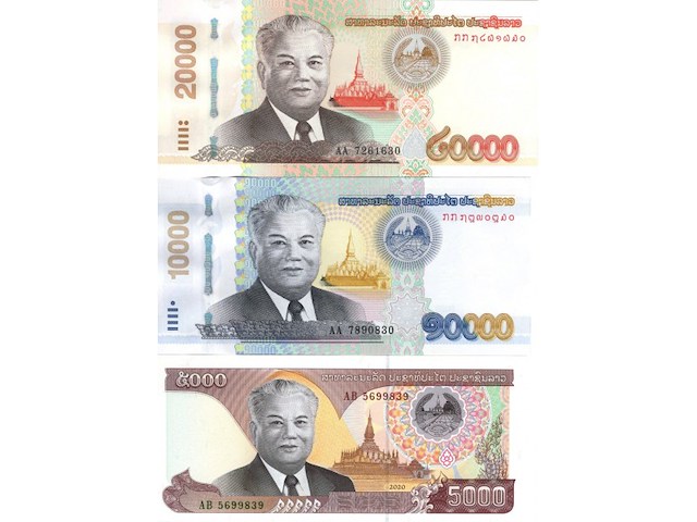 LAOS 5000, 10000 i 20000 Kip 2020 (2022) UNC, P-new