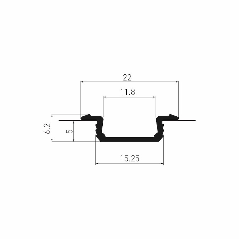 LED U GLAX 1,8 ugradni profil 3m CRNA