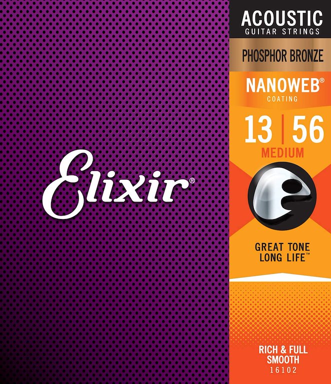 Elixir 13-56 Phosphor Bronze Acoustic Guitar Strings NANOWEB Coating Medium - Žice za akustičnu gitaru