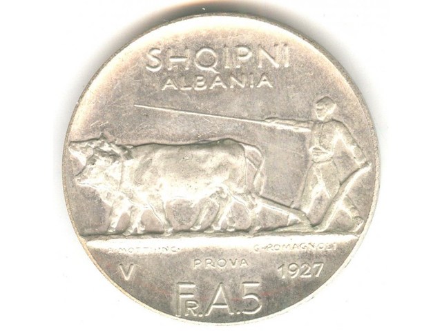 Albanija 5 franga ari 1927 prova UNC lazna