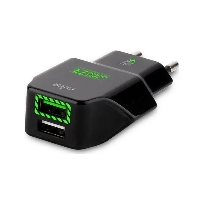 Kućni punjač Puro 24 dual USB 2.4A crni