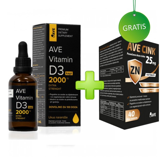 AVE VITAMIN D3 KAPI 2000 IU + AVE CINK 25mg GRATIS