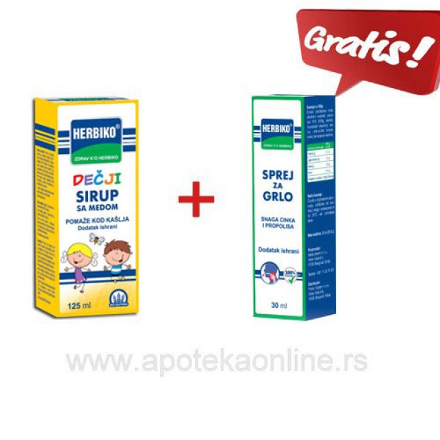 HERBIKO DEČJI SIRUP ZA KAŠALJ SA MEDOM 125ml + HERBIKO SPREJ ZA NOS GRATIS