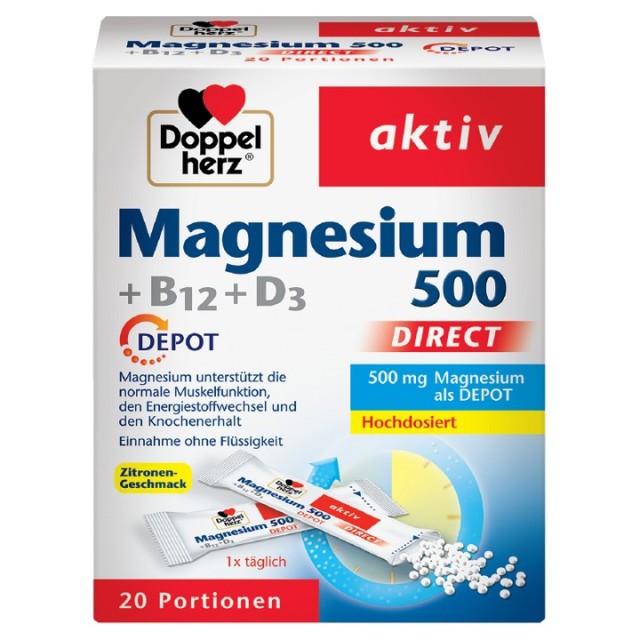 DOPPELHERZ AKTIV MAGNEZIJUM 500 + B12 + D3 - Preparat za smanjenje umora i iscrpljenosti